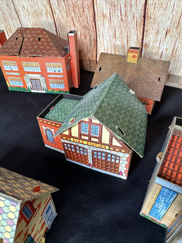 Lot Vintage VTG WWII Built Rite Train Building Drug Store Houses Union ...