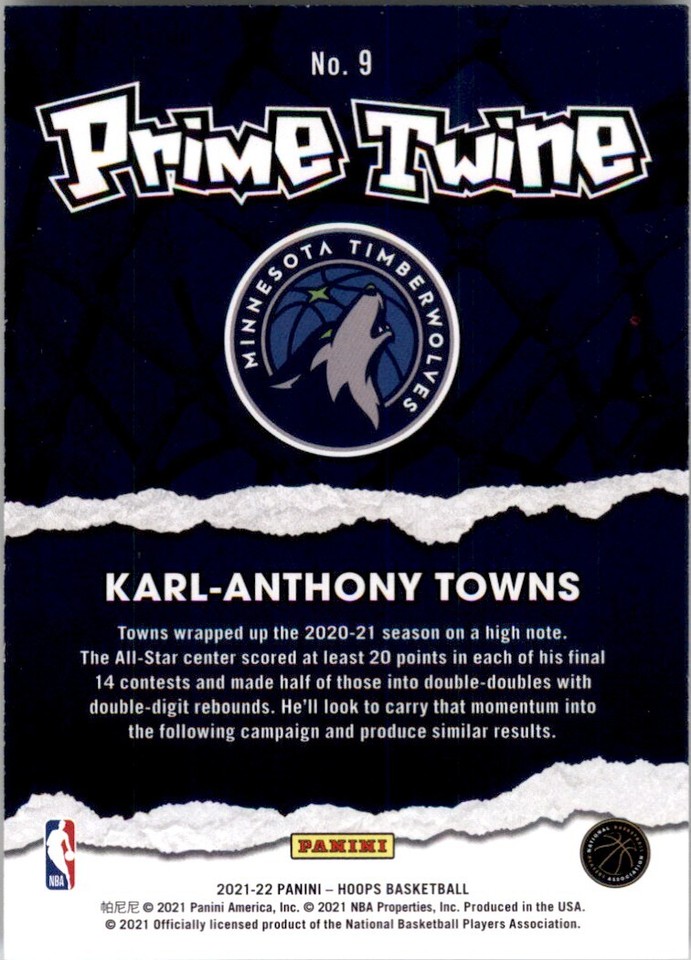 2021-22 NBA Hoops Prime Twine Karl Anthony-Towns Minnesota Timberwolves ...