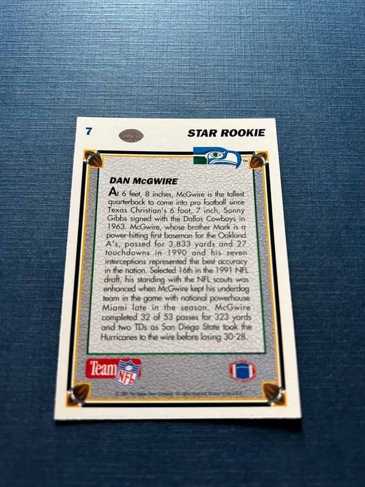 1991 Upper Deck Football Dan McGwire Rookie Card #7 Set Break NM-MT | eBay