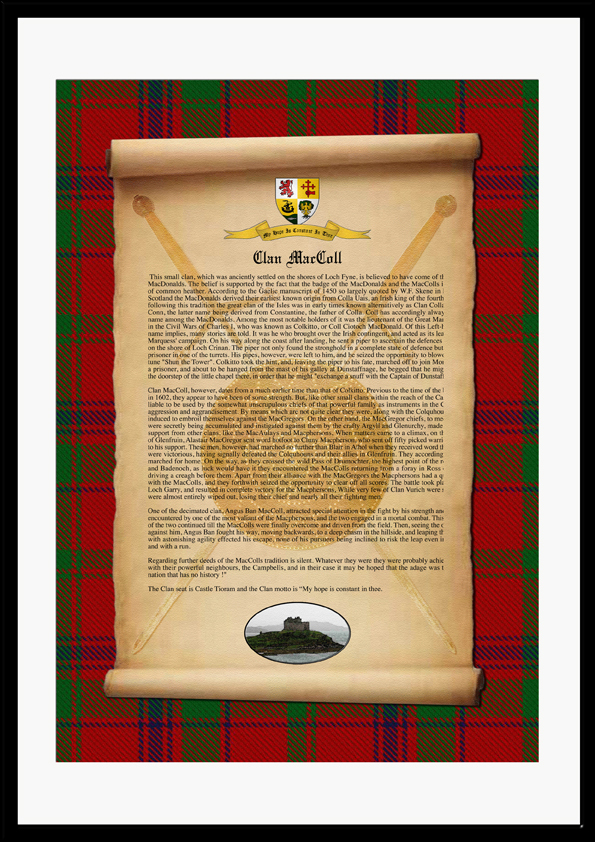 CLAN MACCOLL - Clan History, Tartan, Crest, Castle & Motto MOUNTED ...