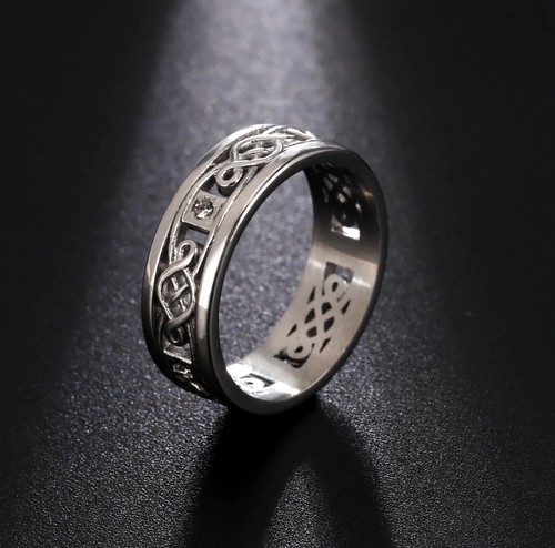 Stainless Steel Celtic Knot Ring with Zircons | eBay
