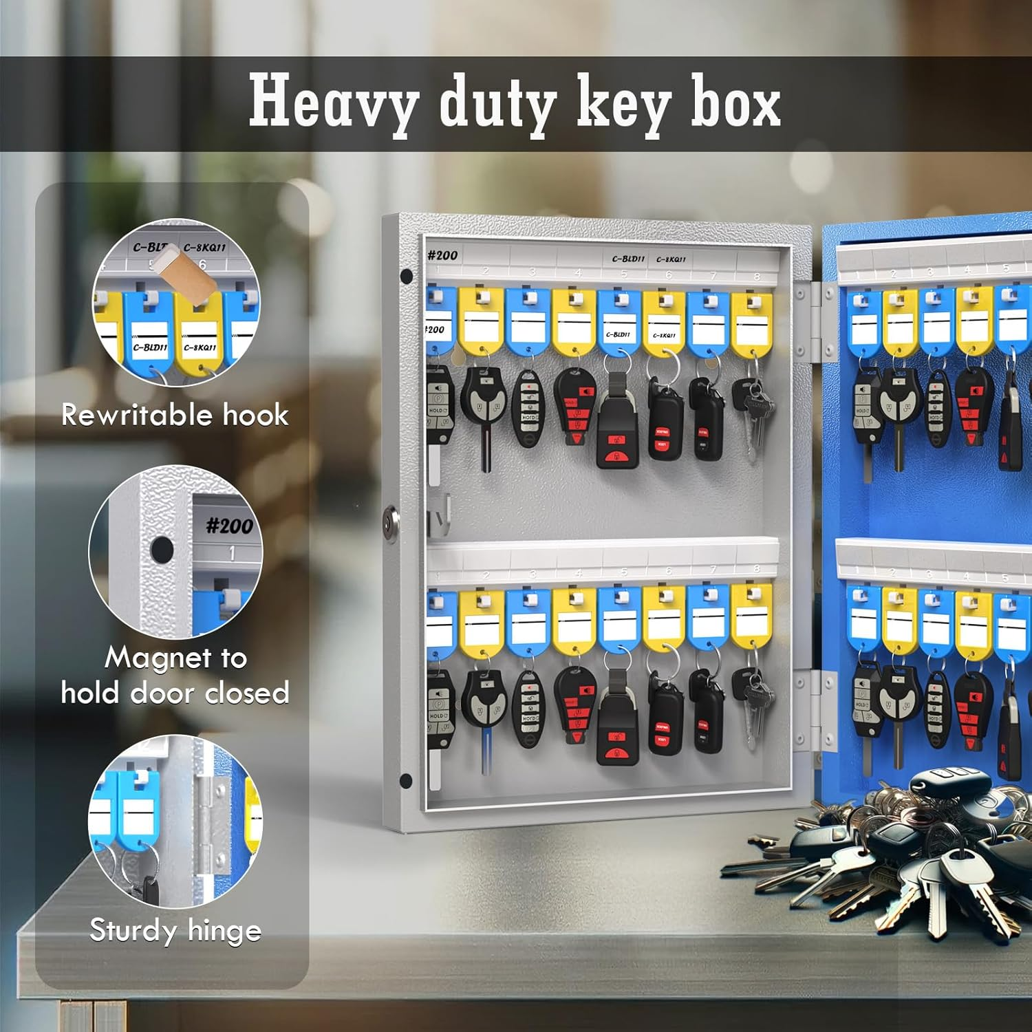 32 Key Lock Box, Smart Key Cabinet Wall Mount, 4-Ways Unlocking, Key ...