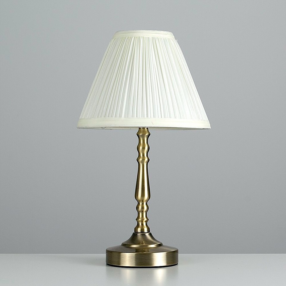 2x Touch Table Lamps Traditional Antique Brass 36CM Light Pleated Shade ...
