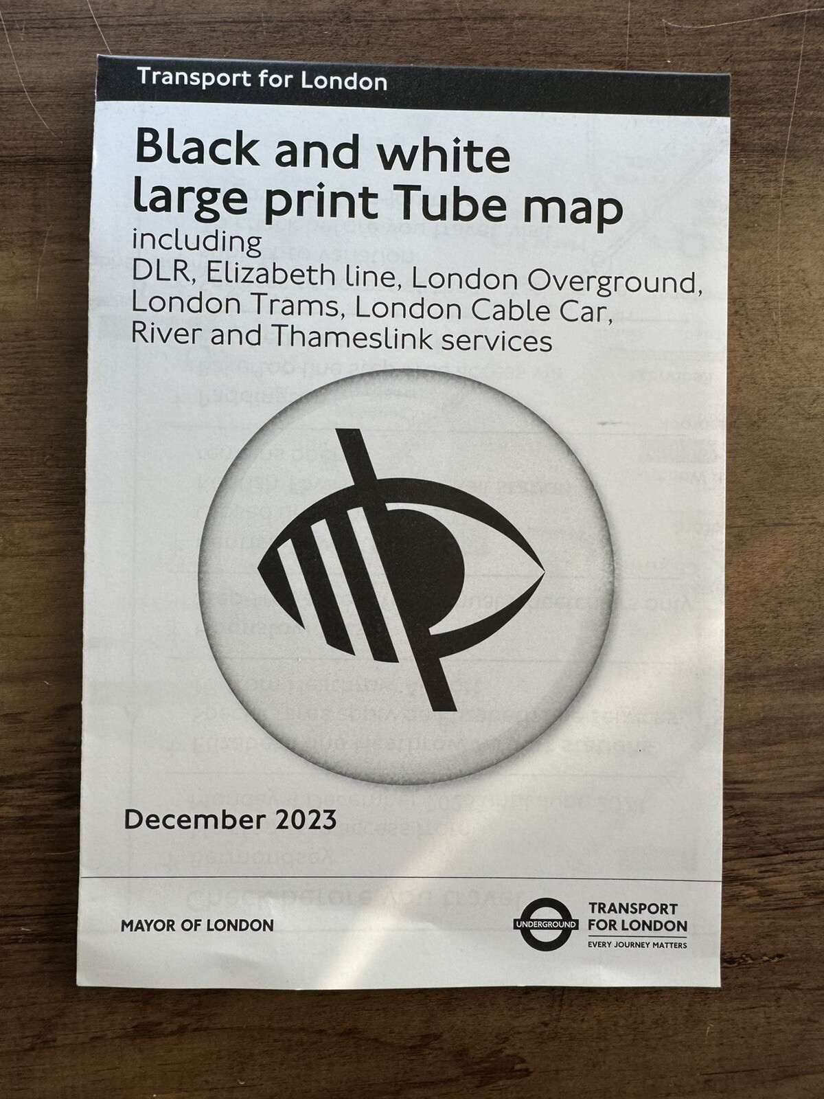 December 2023 Black and White Large Print Tube Map - London Underground ...
