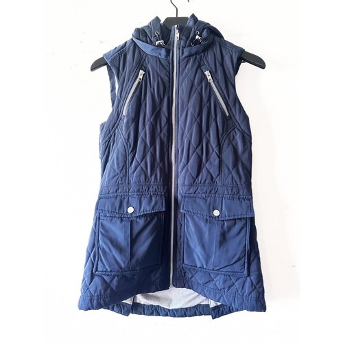 Athleta Teton Navy Quilted Hooded Zip Front Utility Vest Women's Size ...