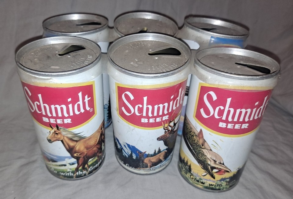 Schmidt Beer 6 Pack Cans - Vintage - Set Of 6 W/ Plastic Ring Opened | eBay