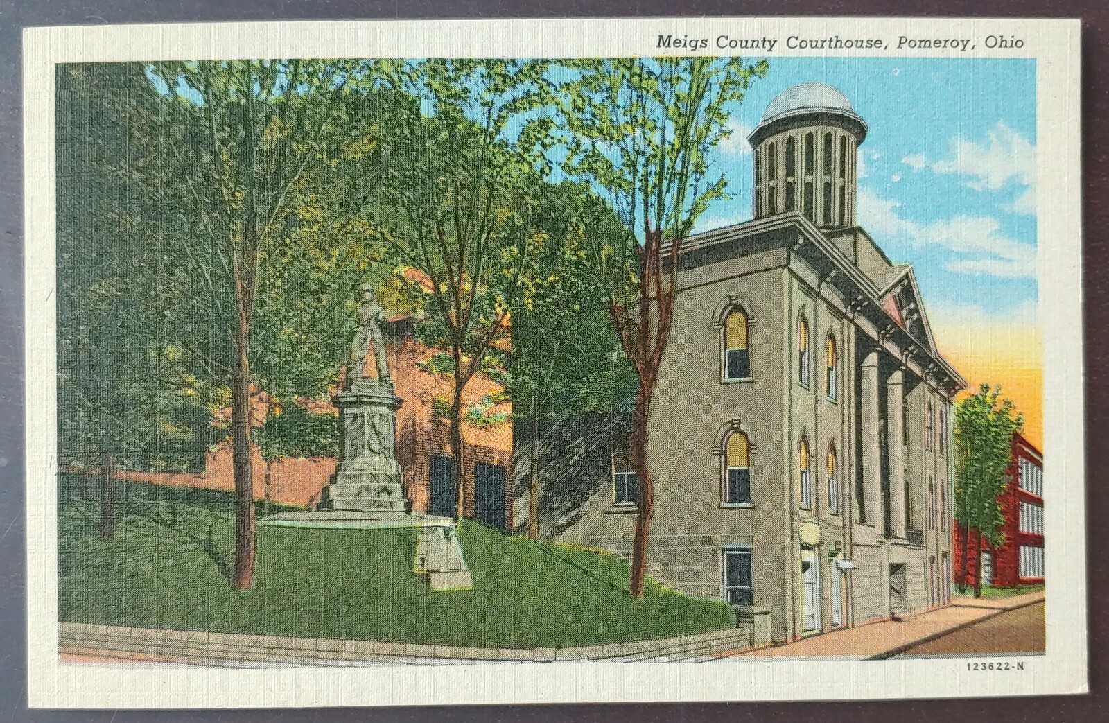 c1930 Meigs County Court House Pomeroy Ohio Linen Postcard Monument ...