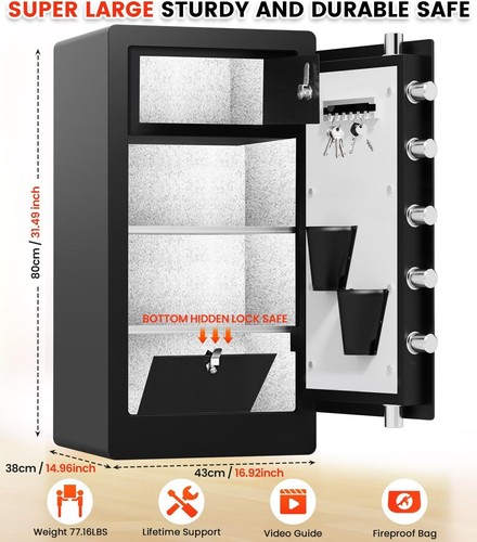 8.0 Cu. Ft. Large Security Safe,Waterproof and Fireproof Safe, Home ...