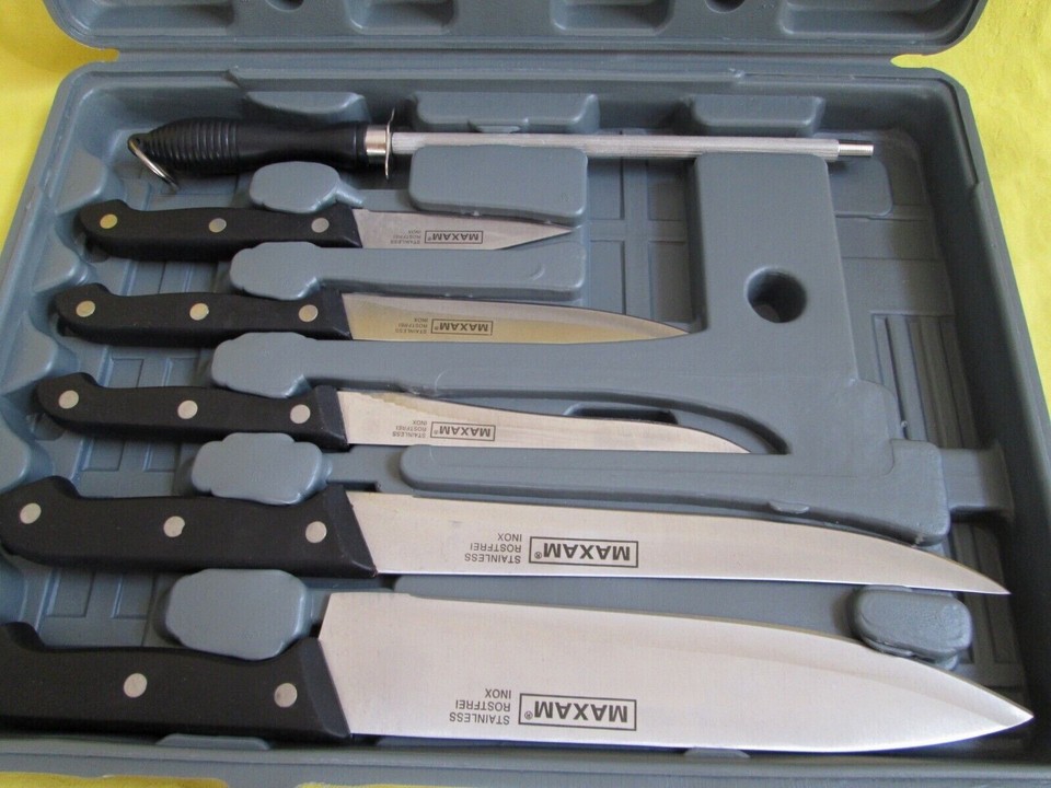 MAXAM 6-pcs Cutlery Set: Knives, Sharpener, Cutting Board and Case | eBay