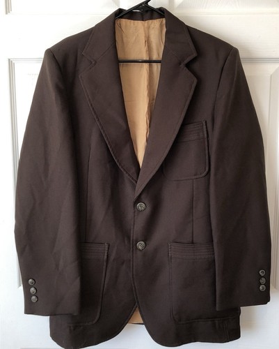 VTG 70s Angel Flight Chocolate Brown Polyester Knit Leisure Suit Disco ...