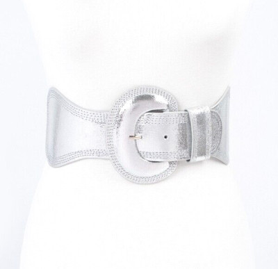 BNWT Plus Size Metallic Silver Elastic Wide Belt Fashion Belt Silver XL ...