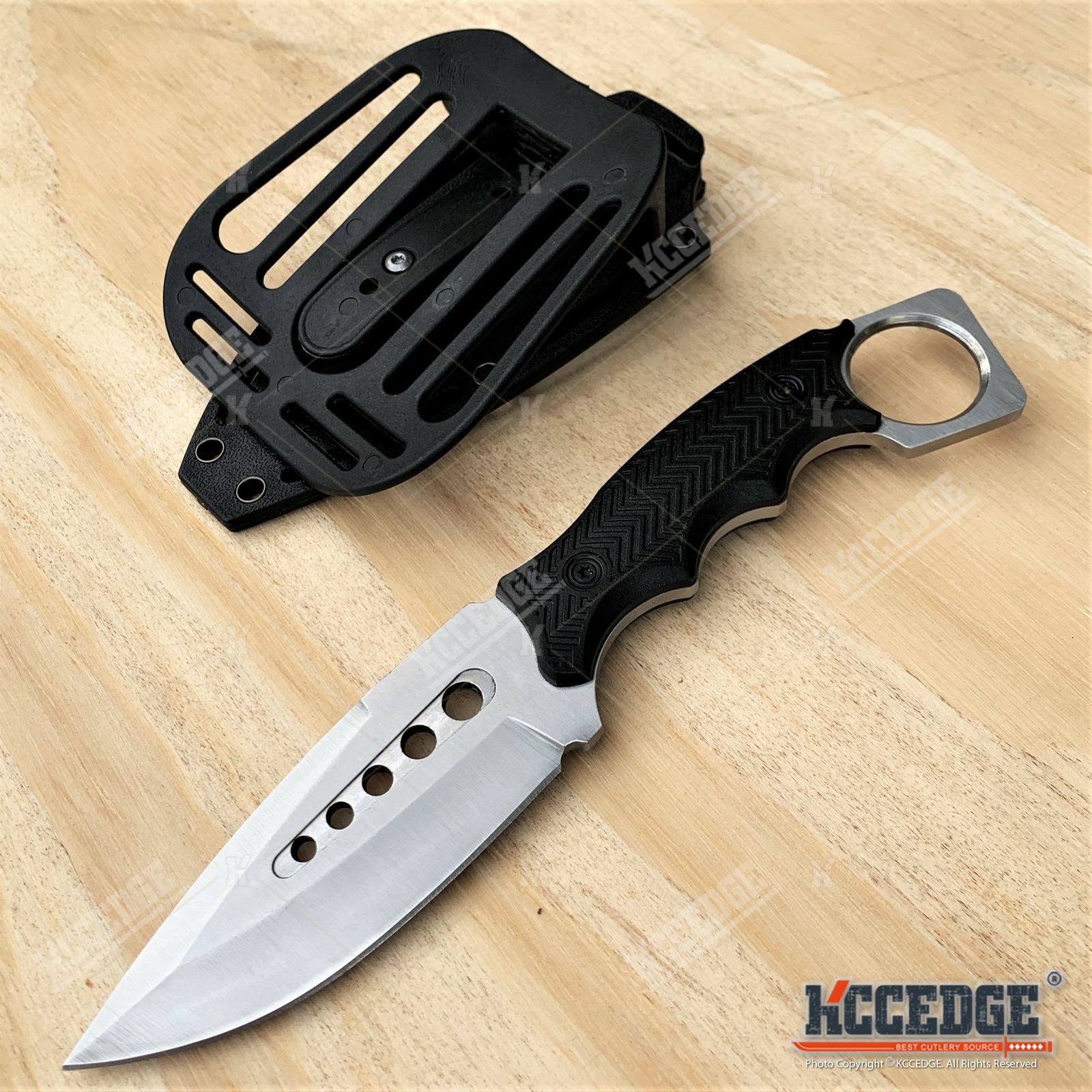 9" FULL TANG FIXED BLADE KNIFE Kydex Sheath Hunting Knife Drop Point ...