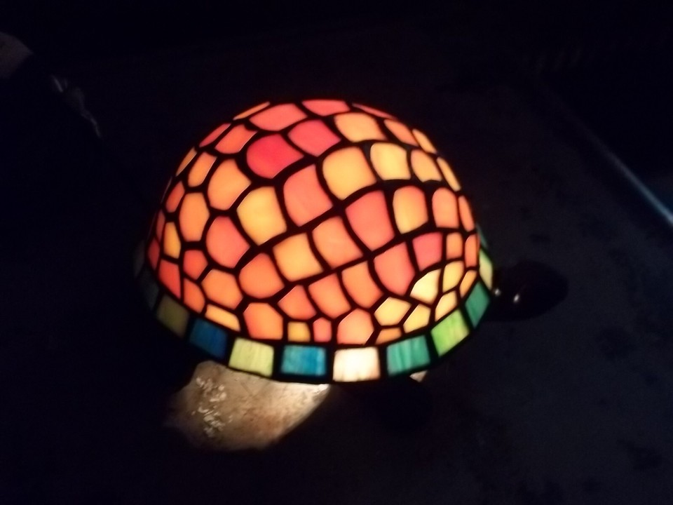 Tiffany Style Cast Iron Stained Glass Turtle Accent Table Lamp Night ...