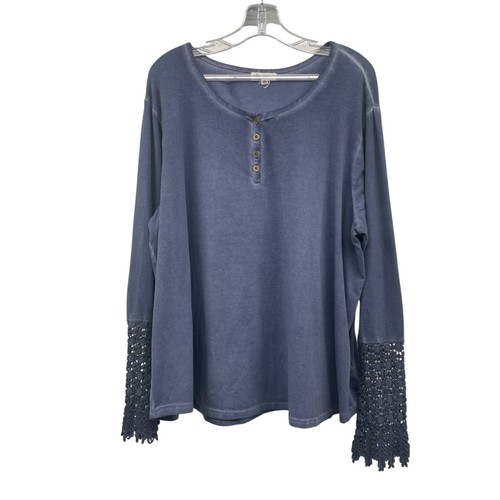 Indigo Thread Co. Womens Henley Top Crochet Cuff Blue Purple Size 2X | eBay