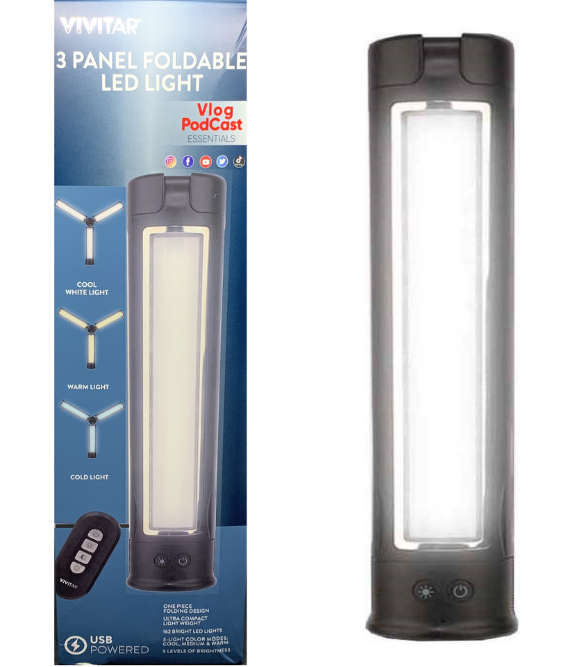 Vivitar 3 Panel Foldable LED Light Vlog Podcast Stream Essentials ...