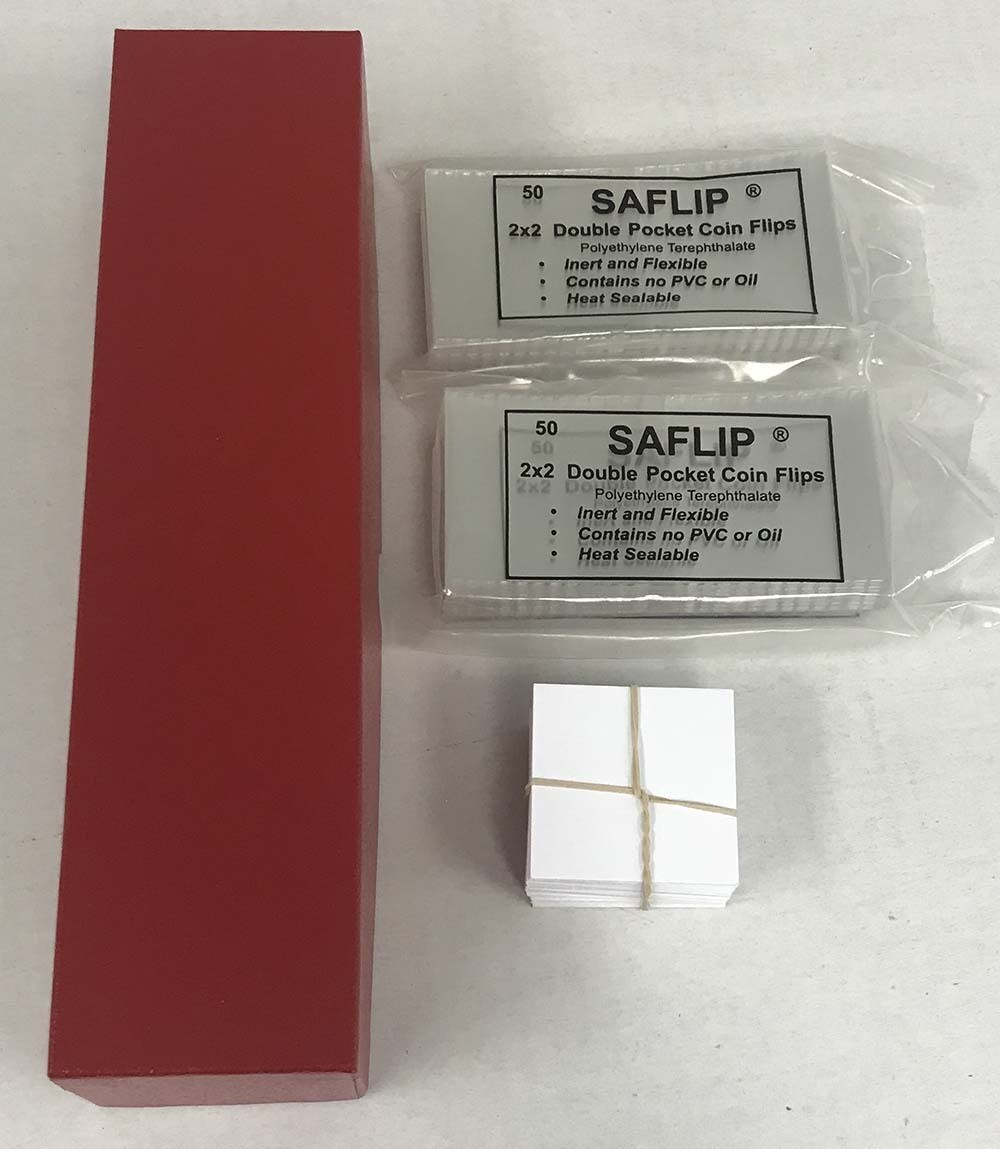 Saflips 2x2 Mylar Coin Flips Lot 2 Packs Deal + Red Storage Box ...