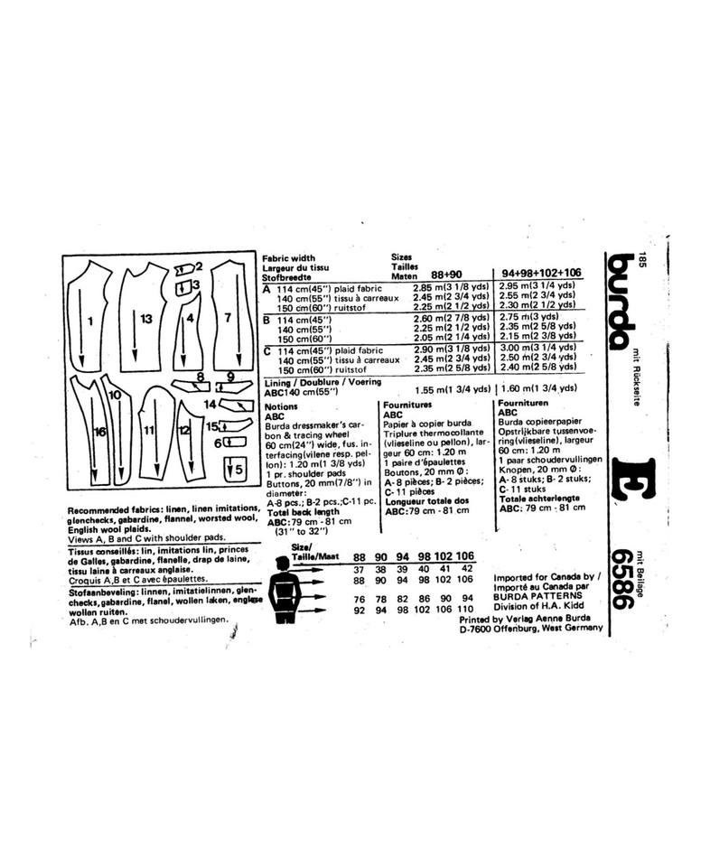 burda 6586 Mens Lined Jacket - Dress Sports Coat Mens Sewing Pattern ...