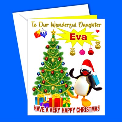 Personalised Christmas Xmas Card Pingu Penguin Grandson Daughter ...