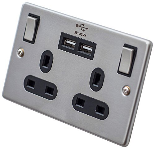 USB Double Wall Plug Socket 2Gang 13A with 2USB Charger Port Outlet ...