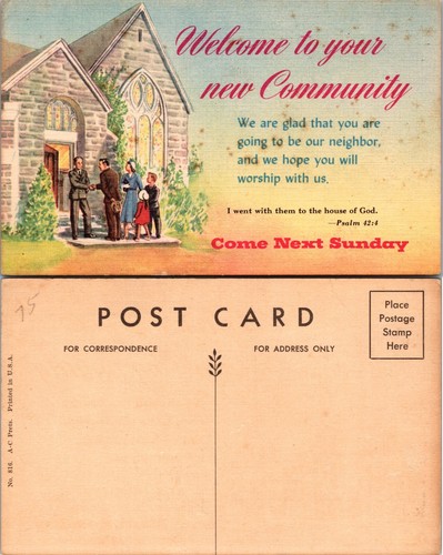 Welcome To Your New Community Church Invitation Postcard | eBay