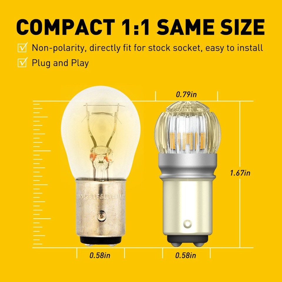 2pcs AUXITO Yellow 1157 LED Turn Signal Parking Light Brake Bulb 360 ...
