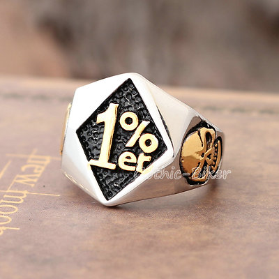 Men 1%er One Percenter Outlaw Biker Motorcycle Club Skull Ring Silver ...