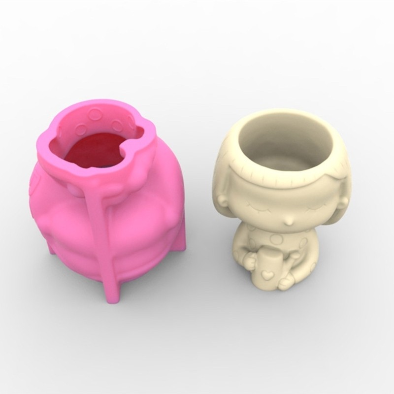 4×Cute Girl Flowerpot Concrete Mold Makeup Brush Holder Mold Head ...