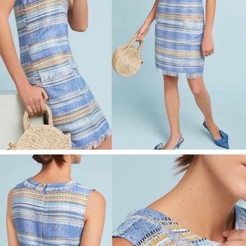 Anthropologie Akemi + Kin Tweed Lined Shift Dress Sleeveless Blue ...