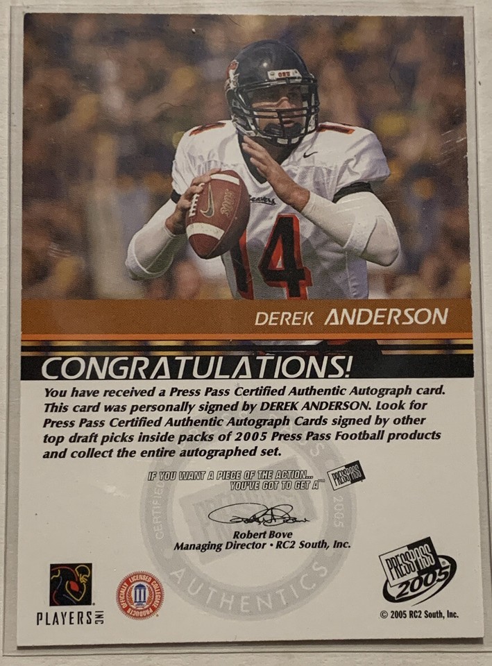 2005 Press Pass Football Autographs Bronze #1 Derek Anderson Auto | eBay
