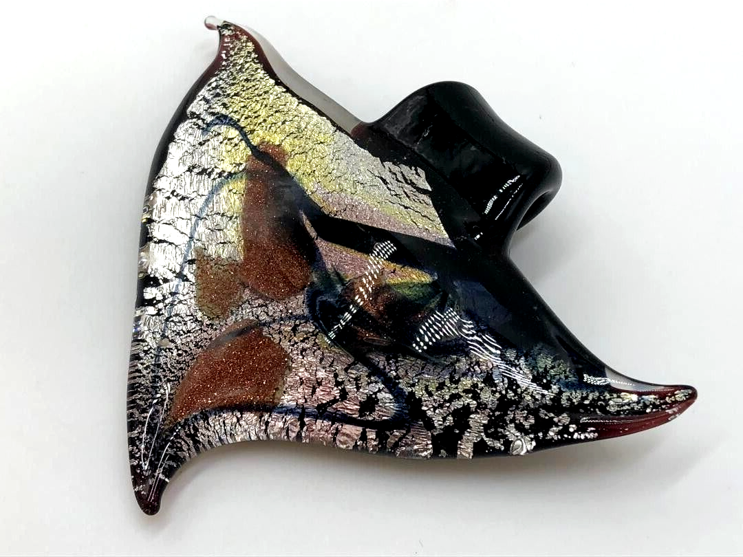 LARGE Signed MURANO Italy Black Silver Gold Free Form Triangle Art ...
