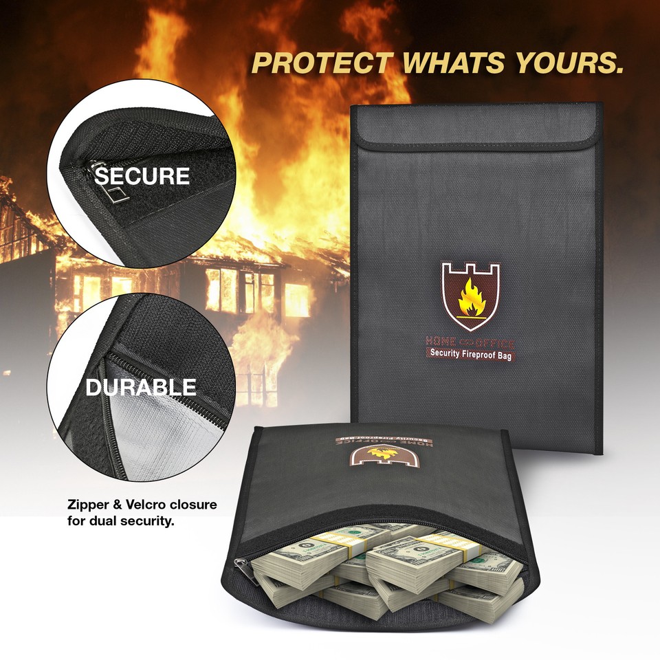 Fireproof Water Resistant Money Bag Envelope Safe Document Bag File ...