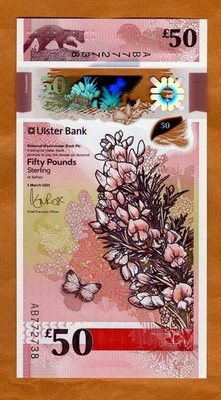 Ireland Northern, Ulster Bank, 50 pounds, 2021 P-346a, Polymer, Gem UNC ...