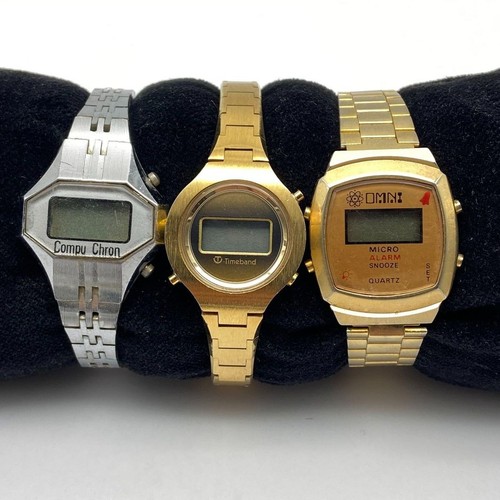 Vintage OMNI COMPU CHRON TIMEBAND MIXED MODELS Digital St. Steel Watch ...