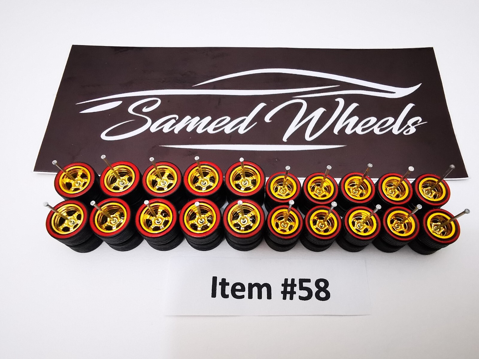 10 set 10-12mm gold Red Line Samed Wheels 5 bolt 1:64 rubber wheels #58 ...