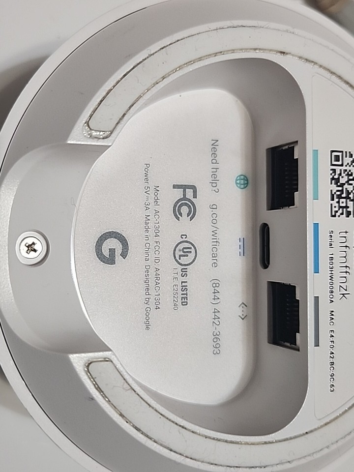 Google Wifi Model AC-1304, Mesh Network, Generation 1, First Generation ...