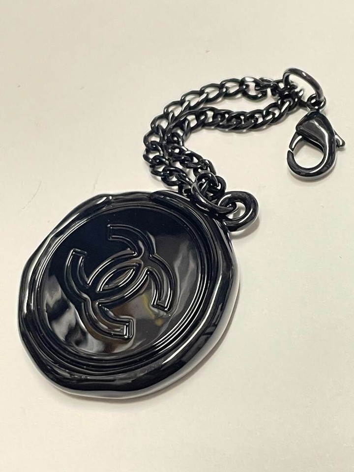 Chanel Bag Charm Key Ring Novelty Black Carved Seal Buying Cosmetics ...