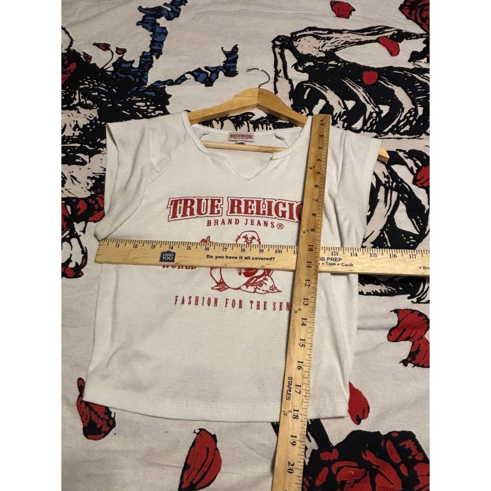 y2k True Religion Brand Jeans World Tour Graphic Crop Top White M/M | eBay