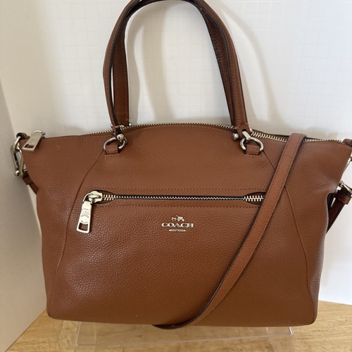 Coach Prairie Brown Pebbled Leather Convertible Satchel Crossbody Bag ...