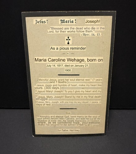 Religious German Holy Prayer Card 1900 Maria Wehage Funeral - Catholic ...