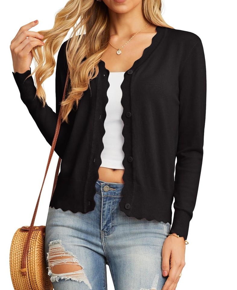 Women's Long Sleeve V-Neck Button Down Cardigan Knit Shrugs Sweaters ...