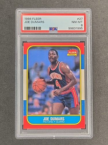1986 Fleer NBA Basketball #27 JOE DUMARS RC Detroit Pistons PSA 8 NM-MT ...
