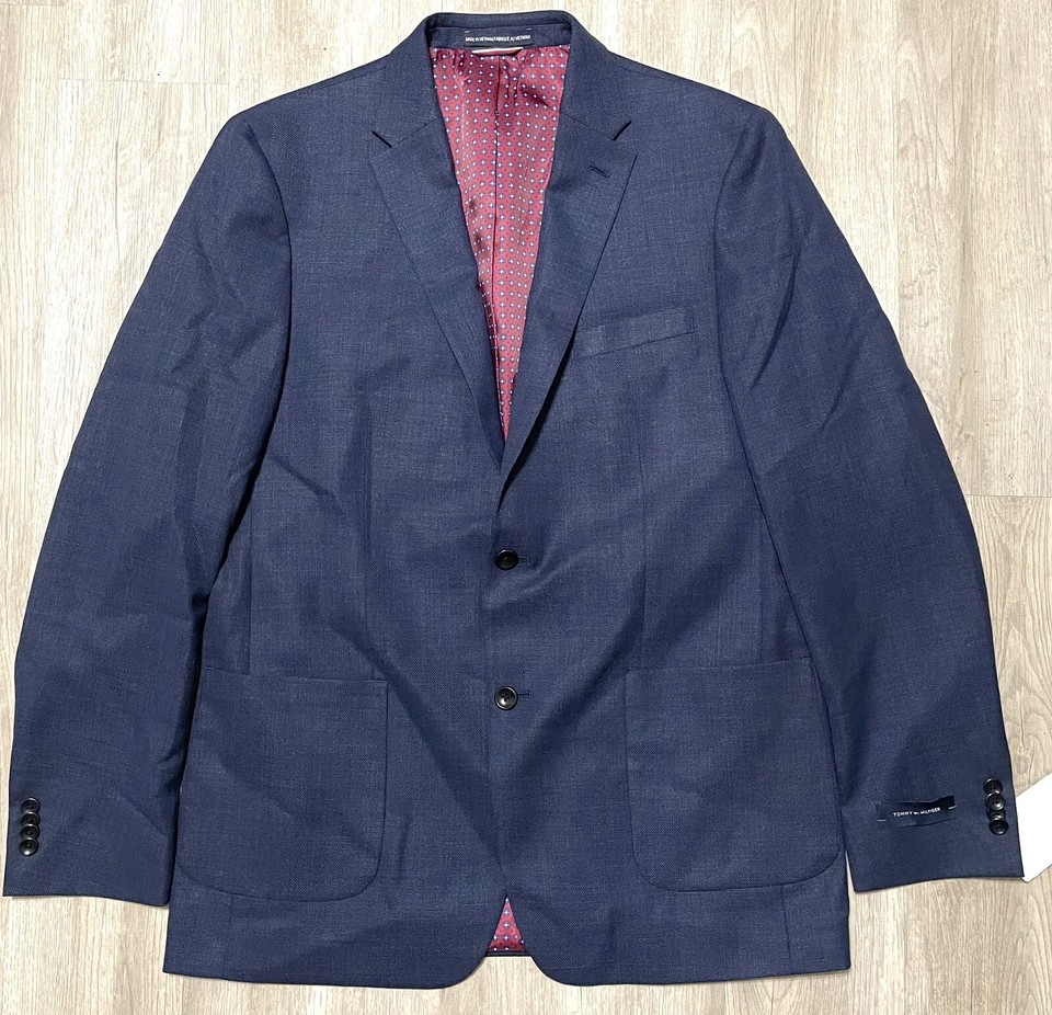 TOMMY HILFIGER Men's Modern-Fit TH Flex Wool Blue Weave Sport Coat ...