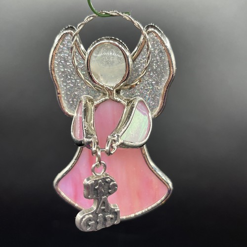 Ganz Angel Stained Glass Ornament Pink 3" P”It’s A Girl” Charm Baby ...