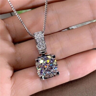 2Ct Round Cut Lab-Created Diamond Women's Pendant 14K White Gold Plated ...