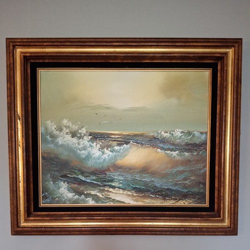 OIL PAINTING COASTAL BEACH WAVE LANDSCAPE Listed California Artist H ...