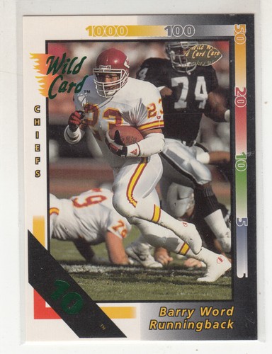 BARRY WORD 1992 Wild Card NFL #84 Parallel 10 Stripe Kansas City Chiefs ...
