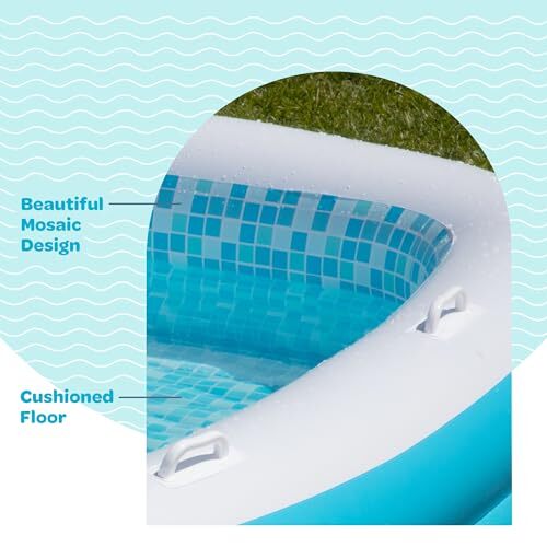 Premium 7.5x5 ft Pool with Cushioned Floor and Drain Blue Mosaic Ideal ...