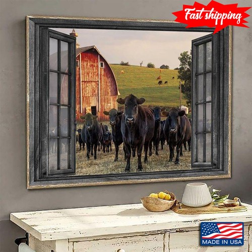 Vintage Window Frame With Black Cows On Farm | eBay