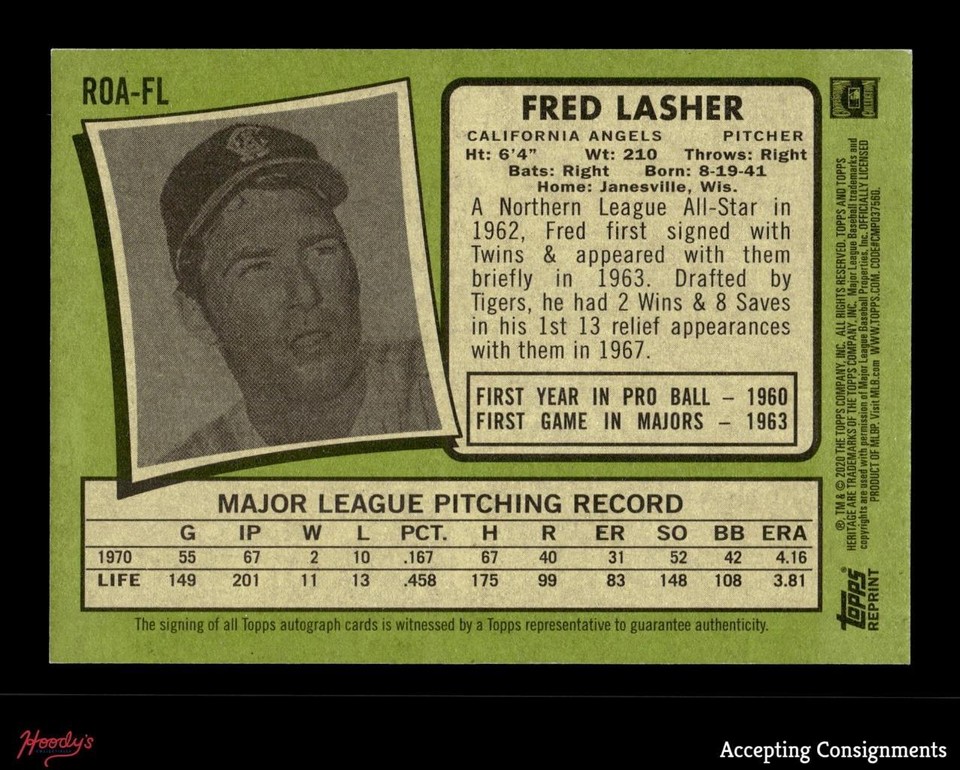 2020 Topps Heritage High Number '71 Reprints Real One Fred Lasher AUTO ...