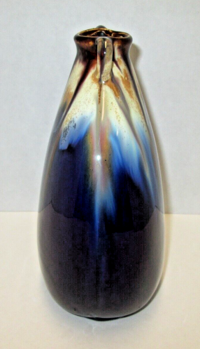 Vintage 1930s Belgium Art Pottery Ceramic 2-Handled Vase Blue & Brown ...